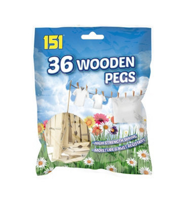 Traditional Wooden Clothes Pegs Bag Of 36 Laundry Washing Line Pegs 7cm ...
