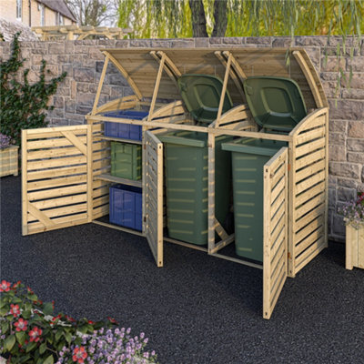 Traditional Wooden Double Bin Store With Box Store