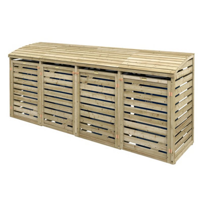 Traditional Wooden Quadruple Bin Store Fits Four 240L Wheelie Bins