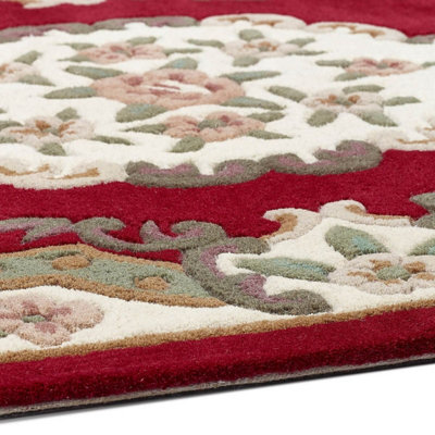 Traditional Wool Rug, 25mm Thick Floral Handmade Rug, Easy to Clean Rug ...