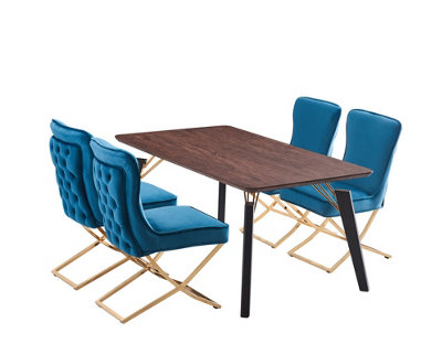 Trafalgar Cosmo LUX Dining Set, a Table and Chairs Set of 4, Walnut ...