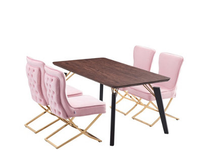 Trafalgar Cosmo LUX Dining Set, a Table and Chairs Set of 4, Walnut ...