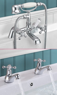 Trafford Victorian Basin Taps & Bath Shower Mixer Tap Chrome