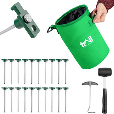 Trail 20pc Hard Ground Tent Pegs Heavy Duty with Mallet Peg Extractor ...