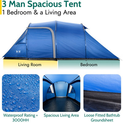 Trail 3 Man Tent Camping Festival Living Area Darkened Bedroom ...