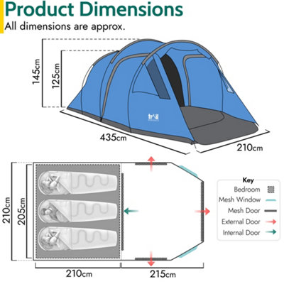 Trail 3 Man Tent Camping Festival Living Area Darkened Bedroom ...