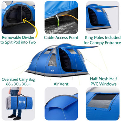 Trail 5 Man Tent Festival Family Camping Waterproof 5000mm Dark Bedroom ...