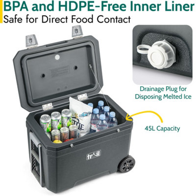 Trail Large Cool Box on Wheels 45L Wheeled Insulated Hard Cooler Hot Cold Food Picnic - Dark Grey