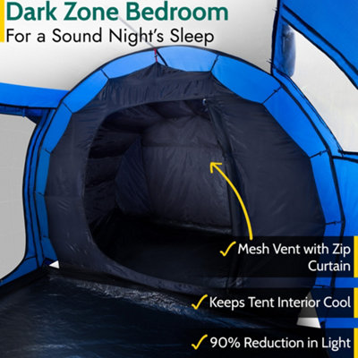 Trail Outdoor Leisure Easdon 6 Man 2 Room Tunnel Tent - Blue 700x240x210cm