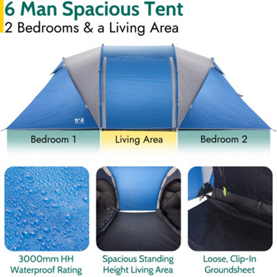 Trail Outdoor Leisure Hartland XL 6 Man 2 Room Tent - Blue 560x220x190cm