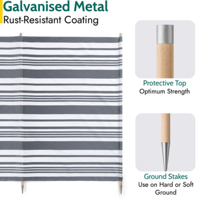 Trail Wooden Windbreak 5 Pole Windbreaker with Bag 3.6m Grey