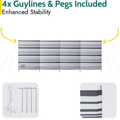 Trail Wooden Windbreak 5 Pole Windbreaker with Bag 3.6m Grey