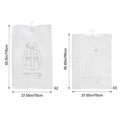 Transparent 5 Pcs Hanging Vacuum Compression Storage Bags