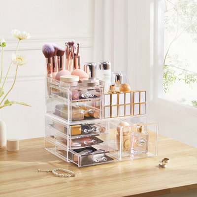TRANSPARENT PLASTIC MAKEUP ORGANIZER COSMETIC STORAGE BOX WITH 6 DRAWERS