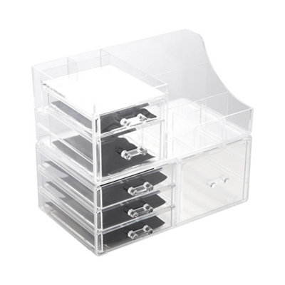 TRANSPARENT PLASTIC MAKEUP ORGANIZER COSMETIC STORAGE BOX WITH 6 DRAWERS