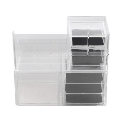 TRANSPARENT PLASTIC MAKEUP ORGANIZER COSMETIC STORAGE BOX WITH 6 DRAWERS