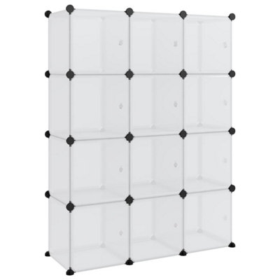 Transparent PP Storage Cube Organizer with 12 Cubes and Doors