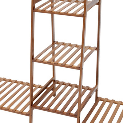 Trapezoid Bamboo Garment Rack with 5-Tier Storage Shelves Brown