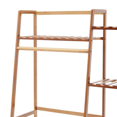 Trapezoid Bamboo Garment Rack with 5 Tier Storage Shelves Natural