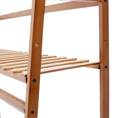 Trapezoid Bamboo Garment Rack with 5 Tier Storage Shelves Natural