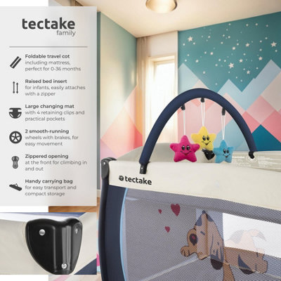 Travel Cot Dog - foldable, with changing mat, for children up to 36 ...