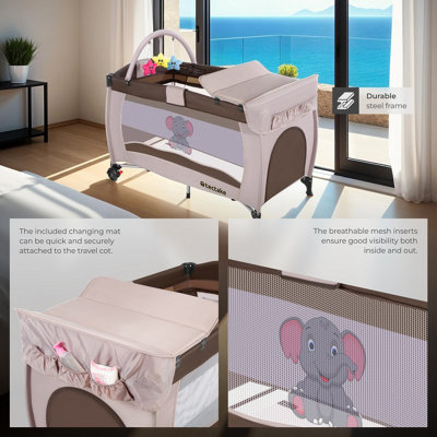 Travel Cot Elephant - foldable, with changing mat, children up to 36 ...