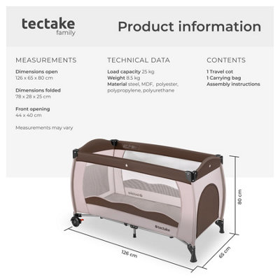 Travel Cot - foldable, for children up to 36 months, including carry ...