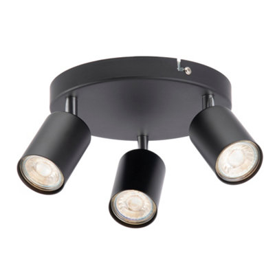 Travis Spotlight Matt Black GU10 5W LED 3-Plate Triple Ceiling Light ...