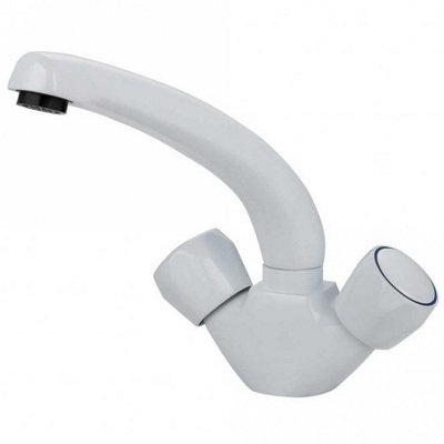 Tre Mercati Kitchen Tap Marco White Deck Mounted Club Handle Sink Mixer ...