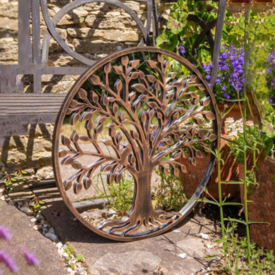 Tree of Life Copper Effect Outdoor Garden Wall Mirror - Bronze ...