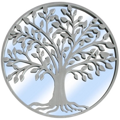 Tree of Life Outdoor Garden Wall Mirror - Grey Distressed Decor with ...