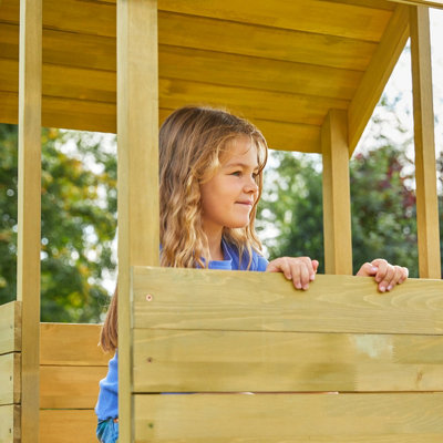 Treehouse wooden play tower, with Panel kit, balcony, wavy slide ...