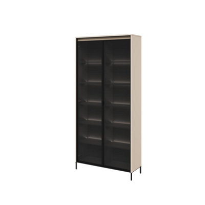 Trend 07 Tall Display Cabinet in Beige - Partially Glassed & Push-to ...