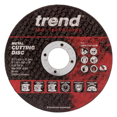 Trend 115mm 4.5" Angle Grinder Metal Steel Alloy 2.5mm Cutting Discs ...