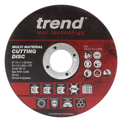 Trend 115mm 4.5" Angle Grinder Metal Stone Tile 1mm Thin Cutting Disc ...