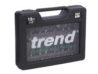 Trend 12 Piece Router Bit Set TCT Cutter Bits Starter Set 1/4" Shank + Case