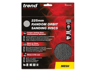 Trend AB/225/80M Mesh Random Orbital Sanding Disc 225mm x 80G Pack 5 ...