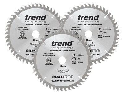 Trend CSB/165/3PK/A CraftPro Plunge Fine Cut Saw Blades 165mm 20mm x ...