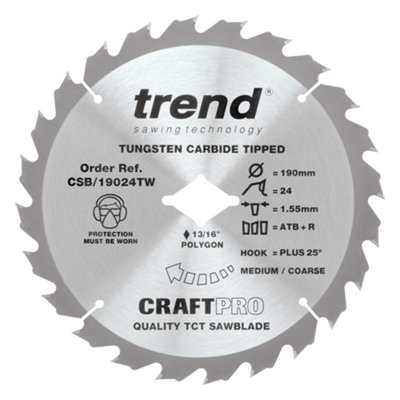 Trend CSB/19024TW Craft Sawblade 190Mm X 24 Teeth X 5/8 Thin Wormdrive