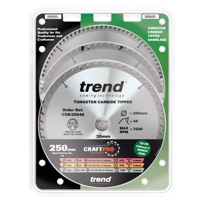 Trend CSB/250/3PK CraftPro Table Saw Blade 3 Pack 250mm x 30mm x 48T ...