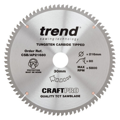 Trend CSB/AP21680 TCT Saw Blade for Aluminium UPVC Plastic 216mm 80T ...