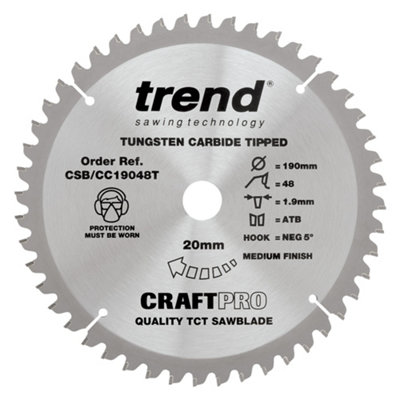 Trend CSB/CC19048T Craft Saw Blade Crosscut 190Mm X 48 Teeth X 20Mm ...