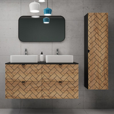 Trend Herringbone Pattern Door Bathroom Cabines Vanity Units Set with ...