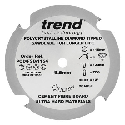 Trend PCD/FSB/1154 PCD Laminate Saw Blade 115mm 9.5mm Bore Chip Guard ...