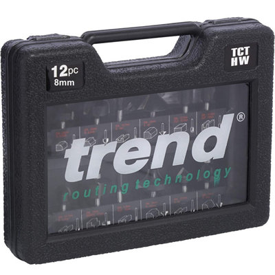 Trend SET/SS8X8MMTC 8mm Shank Router Bits TCT 12 Piece Cutter Set Cased