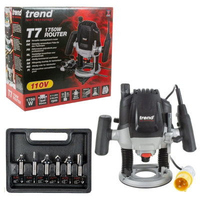 Trend T7ELK 1/2in 1750W Variable Speed Router Plunge Cut 110V 6 Piece ...