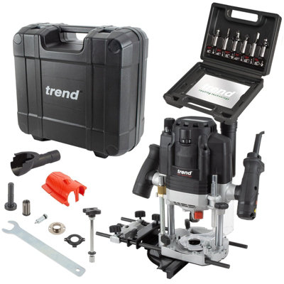 Trend T8ELK 110V 1/2in Trade Router 80mm Plunge Cut 2200W + 6 Piece ...