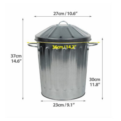 Trendi 15L GALVANISED METAL DUSTBIN WITH LID GARDEN BIN INDOOR DUSTBIN ...