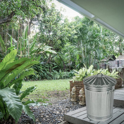 Trendi 15L GALVANISED METAL DUSTBIN WITH LID GARDEN BIN INDOOR DUSTBIN ...