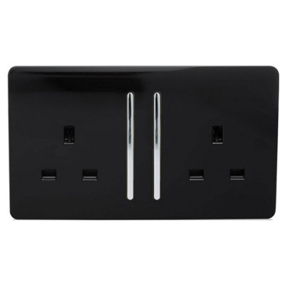 TRENDI 2 GANG 13 AMP SWITCHED PLUG SOCKET BLACK TRADE PACK (X10)